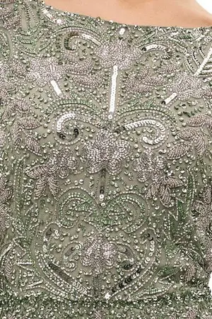 MARYISA Modest Embellished Sequins Fitted Maxi Gown
