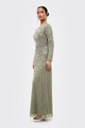 MARYISA Modest Embellished Sequins Fitted Maxi Gown