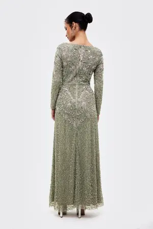 MARYISA Modest Embellished Sequins Fitted Maxi Gown