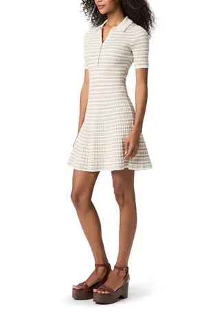 Paige Ollie Stripe Organic Cotton & Silk Blend Rib Minidress - Whtmulti