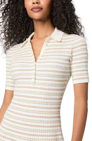 Paige Ollie Stripe Organic Cotton & Silk Blend Rib Minidress - Whtmulti