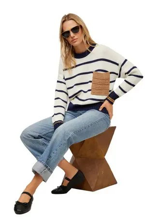 Fifteen Twenty Lucia Crewneck Striped Sweater With Contrast Pocket