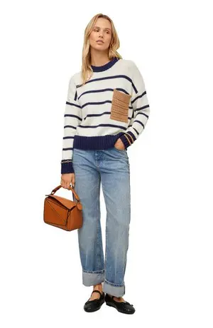 Fifteen Twenty Lucia Crewneck Striped Sweater With Contrast Pocket
