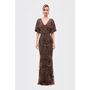 BEAUUT Embellished Sequin Fitted Gown - Chocolate