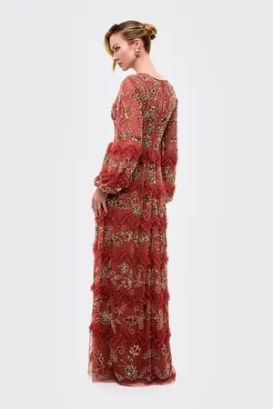 BEAUUT Embellished Sequins Maxi Ruffle Dress