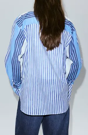 Mango Stripe Cotton Button-up Shirt