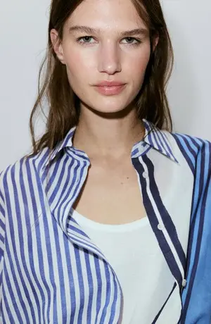 Mango Stripe Cotton Button-up Shirt