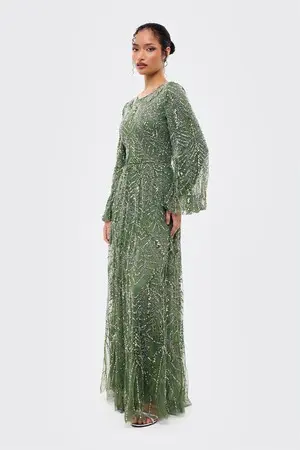 MARYISA Modest Embellished Sequins A Line Maxi Gown