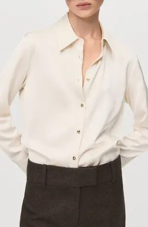 Mango Satin Finish Flowy Shirt - Ecru