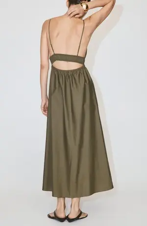 Mango V-neck Shirred Lyocell Blend Dress