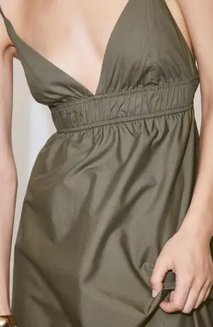 Mango V-neck Shirred Lyocell Blend Dress