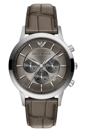 Emporio Armani Chronograph Watch With Guilloche Dial - Gray
