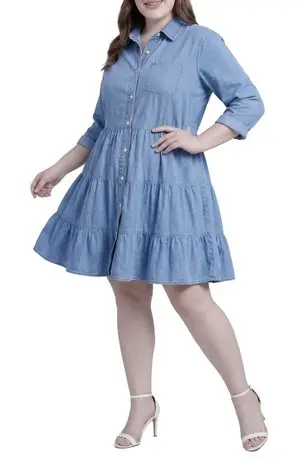 STANDARDS & PRACTICES Tiered Chambray Shirtdress