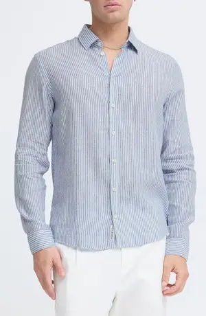 CASUAL FRIDAY Striped Linen And Cotton Shirt - Surf The Web