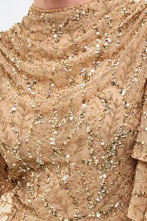 BEAUUT Embellished Sequins Double Sleeves Dress