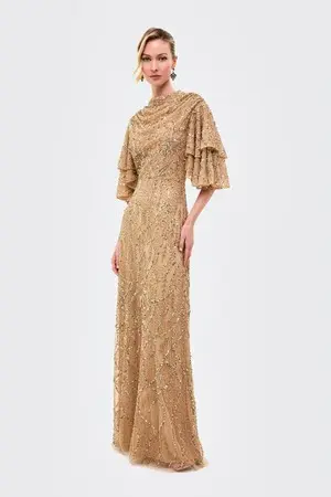 BEAUUT Embellished Sequins Double Sleeves Dress