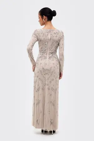 MARYISA Modest Floral Embellished Sequins Maxi Dress