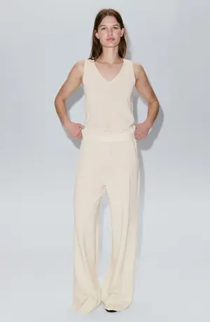 Mango Elastic Waist Straight Leg Pants - Sand