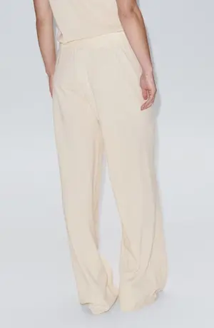 Mango Elastic Waist Straight Leg Pants - Sand