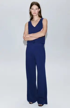 Mango Textured Knit Straight Leg Pants - Vibrant Blue