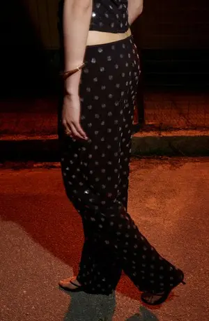 Mango Sequin Embellished Straight Leg Trousers