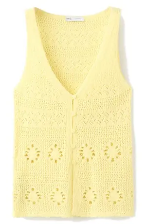 Mango Crocheted Button-front Sleeveless Vest - Yellow