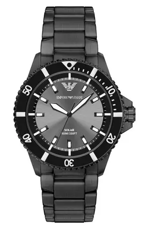 Emporio Armani World Explorer Solar Chronograph Bracelet Watch - Black