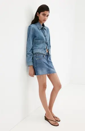 Mango Cropped Denim Jacket With Knotted Toggles