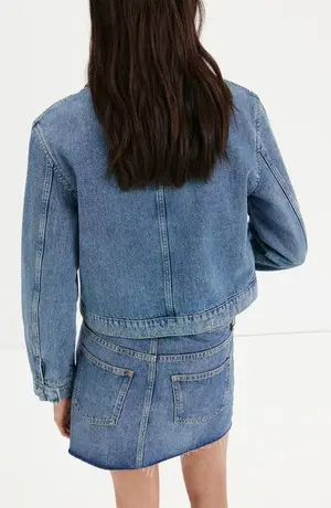 Mango Cropped Denim Jacket With Knotted Toggles