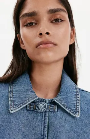 Mango Cropped Denim Jacket With Knotted Toggles