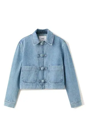 Mango Cropped Denim Jacket With Knotted Toggles