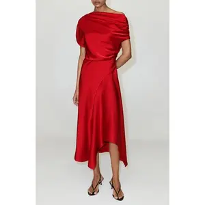 Mango Asymmetrical Satin Dress - Red