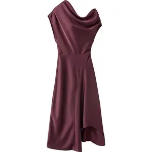 Mango Asymmetrical Satin Midi Dress - Wine