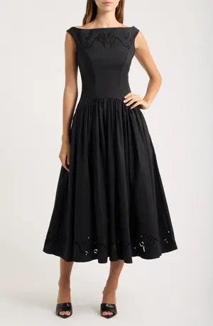 HOUSE OF CB HOUSE OF CB Lauren Embroidered Cotton Blend Midi Dress