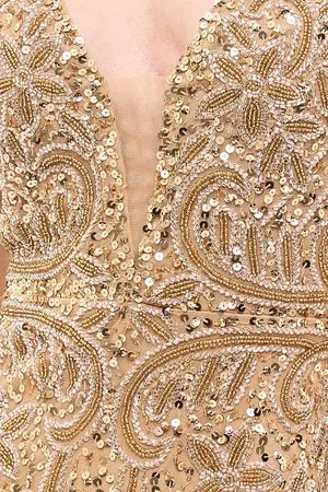 BEAUUT Embellished Sequin Maxi Dress With Trail