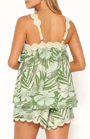 PETAL & PUP Lillian Scalloped Edge Cotton Blend Top & Shorts Set - Green Leaf