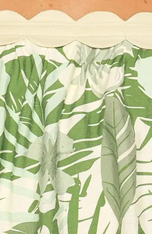 PETAL & PUP Lillian Scalloped Edge Cotton Blend Top & Shorts Set - Green Leaf