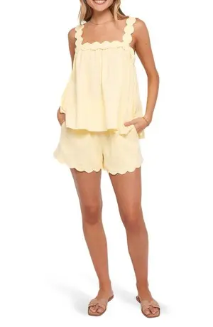 PETAL & PUP Petal & Pup Lillian Scalloped Edge Cotton Blend Top & Shorts Set Yellow