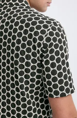 CASUAL FRIDAY Samwell Embroidered Eyelet Camp Shirt - Dark Navy
