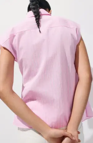 Mango Knotted Stripe Cap Sleeve Button-up Shirt