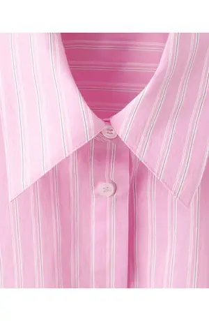Mango Knotted Stripe Cap Sleeve Button-up Shirt