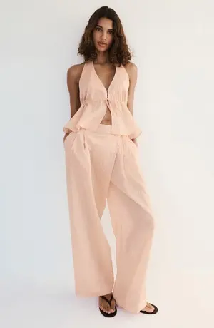 Mango Striped Pleated Wide Leg Pants