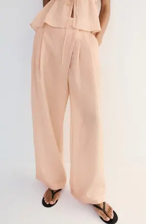 Mango Striped Pleated Wide Leg Pants