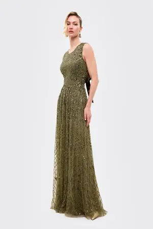BEAUUT Embellished Sequins Back Satin Bow
