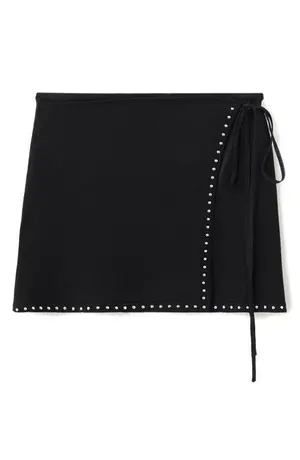 Mango Studded Knit Wrap Miniskirt