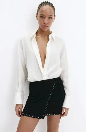 Mango Studded Knit Wrap Miniskirt