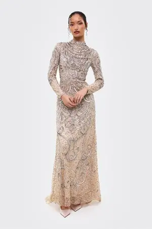 MARYISA Modest Cowl Embellished Sequins Maxi Dress - Richmond
