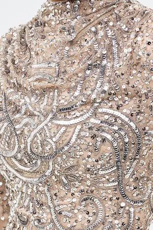 MARYISA Modest Cowl Embellished Sequins Maxi Dress