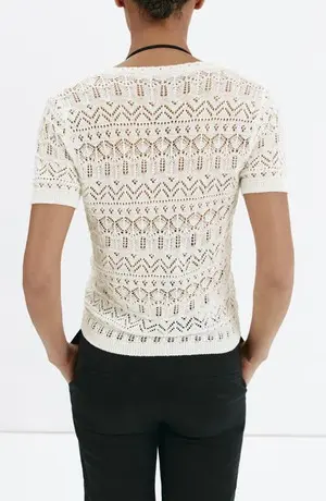 Mango Open Knit Short Sleeve V-neck Cardigan - Ecru