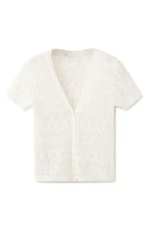 Mango Open Knit Short Sleeve V-neck Cardigan - Ecru